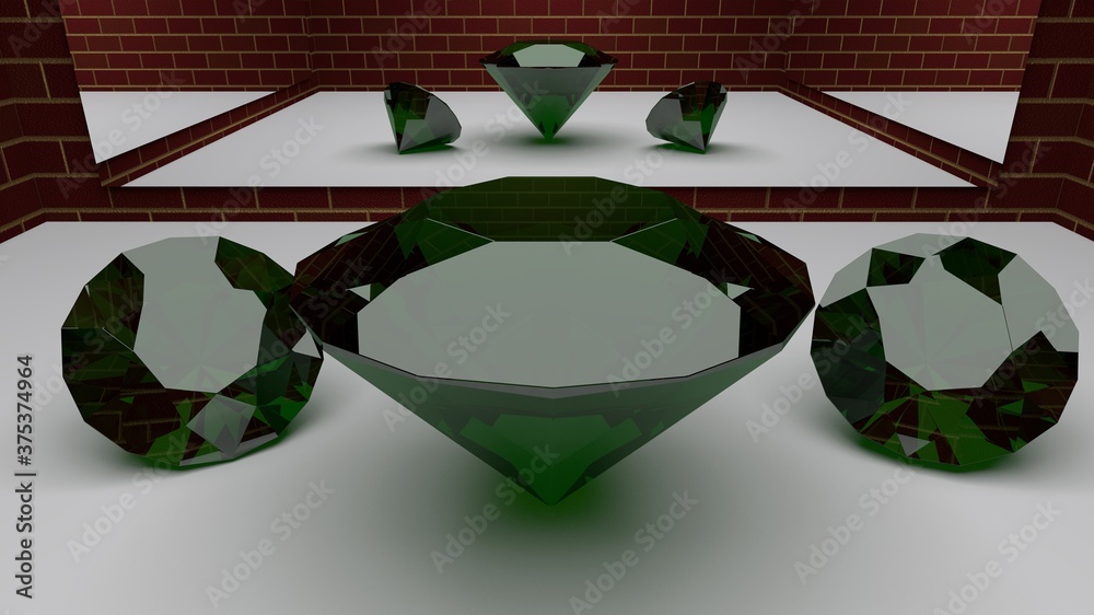 Luxury Green Shine Emerald Glass Diamond Shaped And Reflections Inside ...