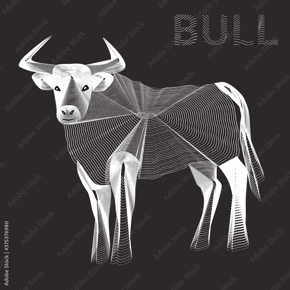 Vector illustration of white stilish bull. Line art style. Minimalist ...