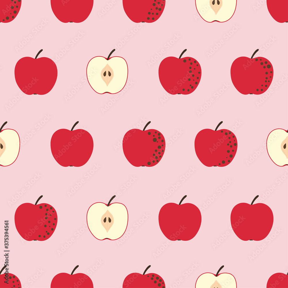 Seamless red apple pattern. Vector fruit background. Stock Vector ...