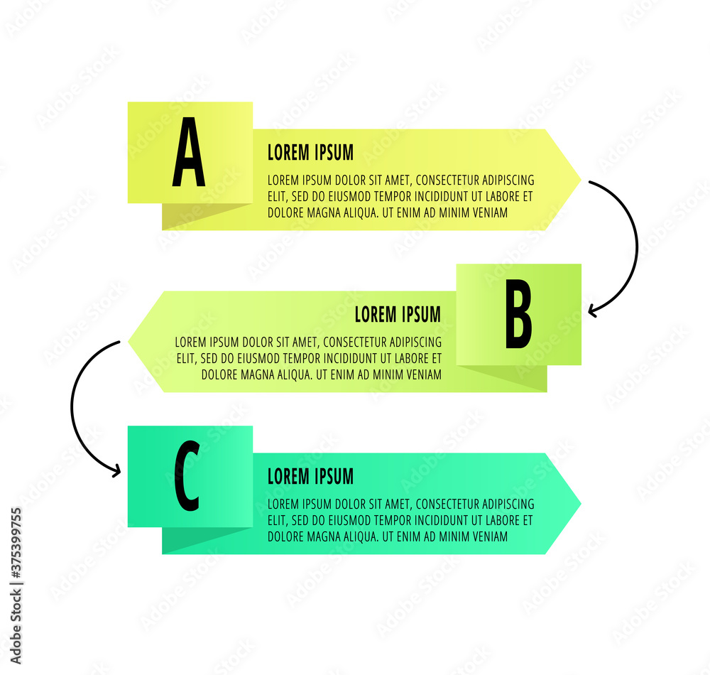 Vector infographic design with 3 rectangles with arrows. Flat template ...