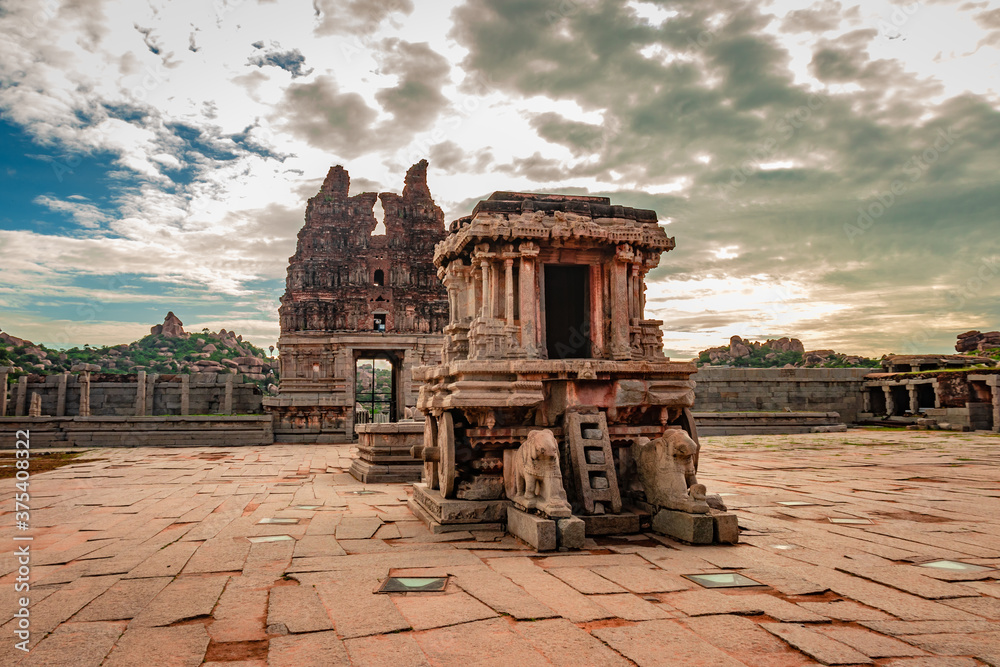 hampi stone chariot the antique stone art piece from unique angle with ...
