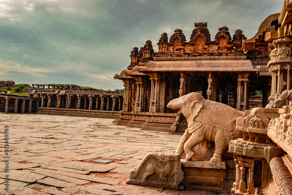vithala temple hampi ruins antique stone art from unique angle with ...