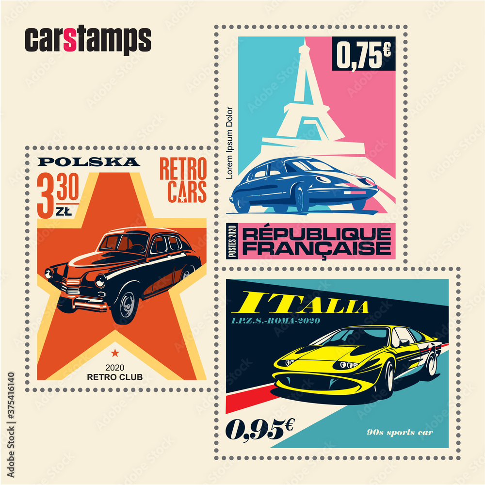 Vintage Car vector postage stamp Stock Vector | Adobe Stock