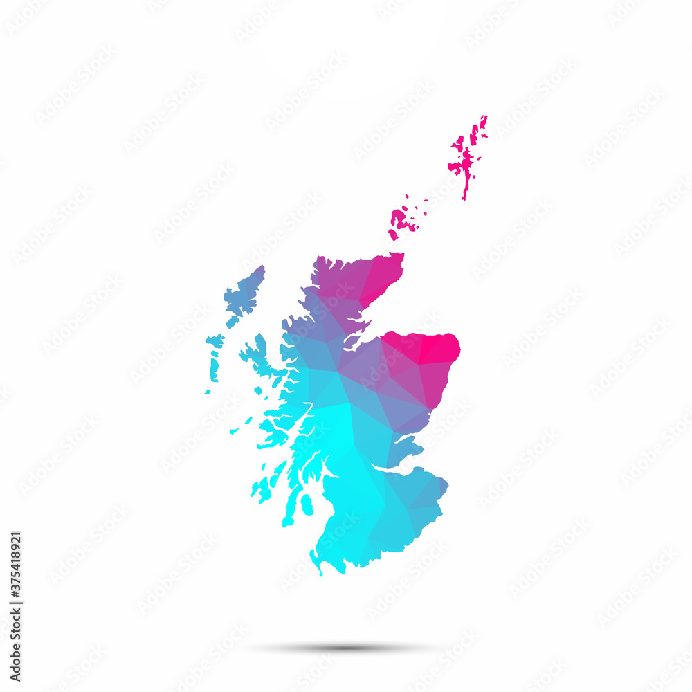 Scotland map triangle low poly geometric polygonal abstract style. Cyan ...