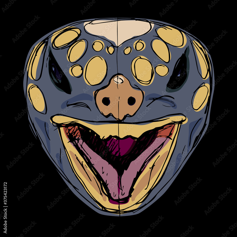 Stylized funny face or a turtle or tortoise with open mouth. Hand drawn ...