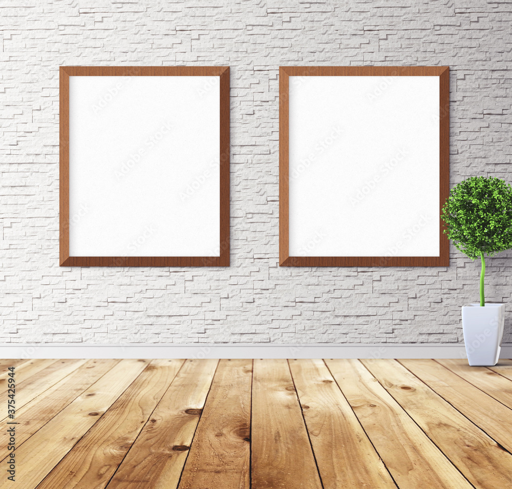 White poster with frame on wall. Mockup for you design preview. Layout ...