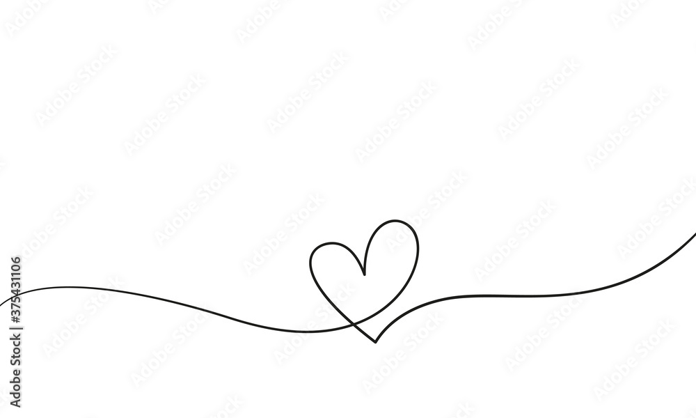 One line drawing heart, Hand drawn vector minimalist illustration of ...