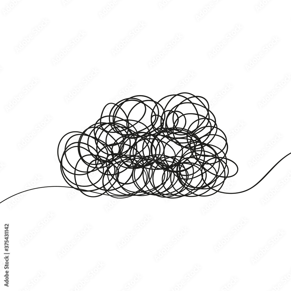Vecteur Stock One line drawing dark cloud Mess in mind or Bad mood ...