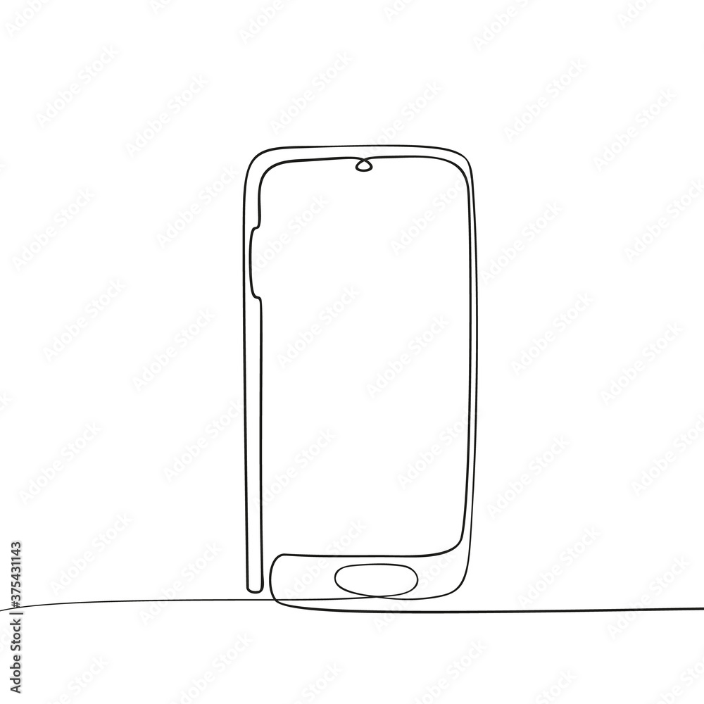Continuous one line drawing of smartphone mobile communication devices ...