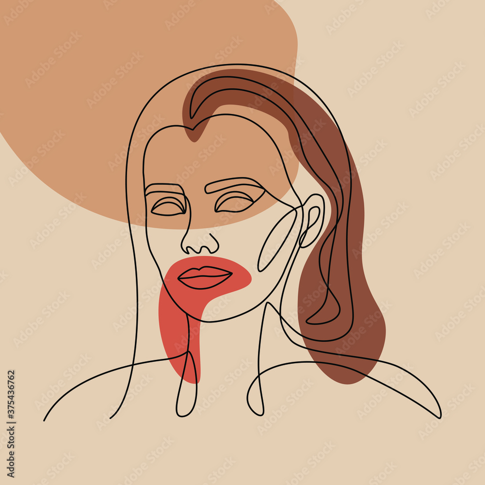 Modern abstract face. Contemporary outline female silhouette. Colored ...