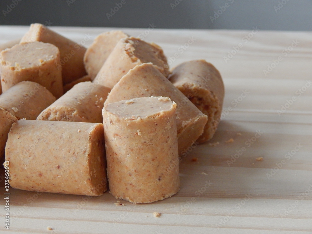 Typical Brazilian candy called "Pacoca" or "Pacoquinha". Sweet food of ...
