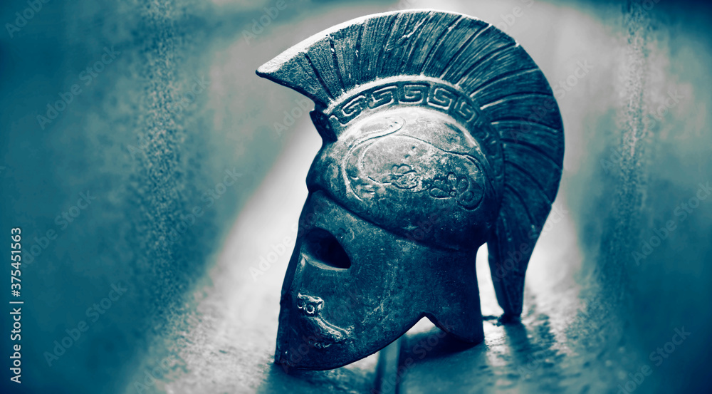 helmet of ancient greek warriors. Roman Legionar. isolated on rusty ...