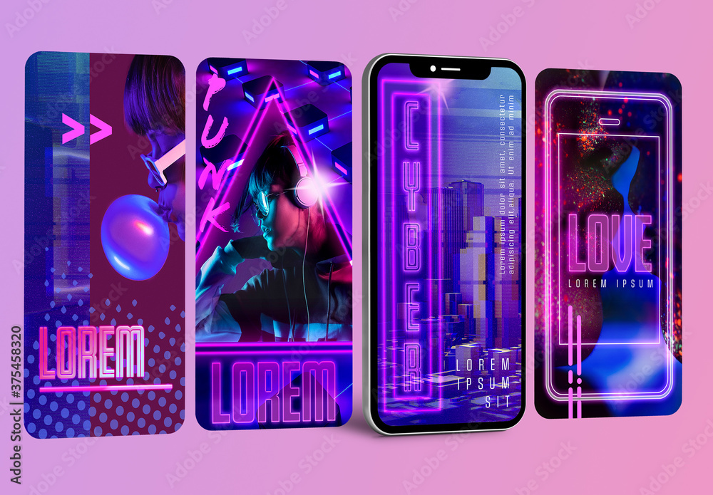 Cyberpunk Style Social Media Stories Stock Template | Adobe Stock