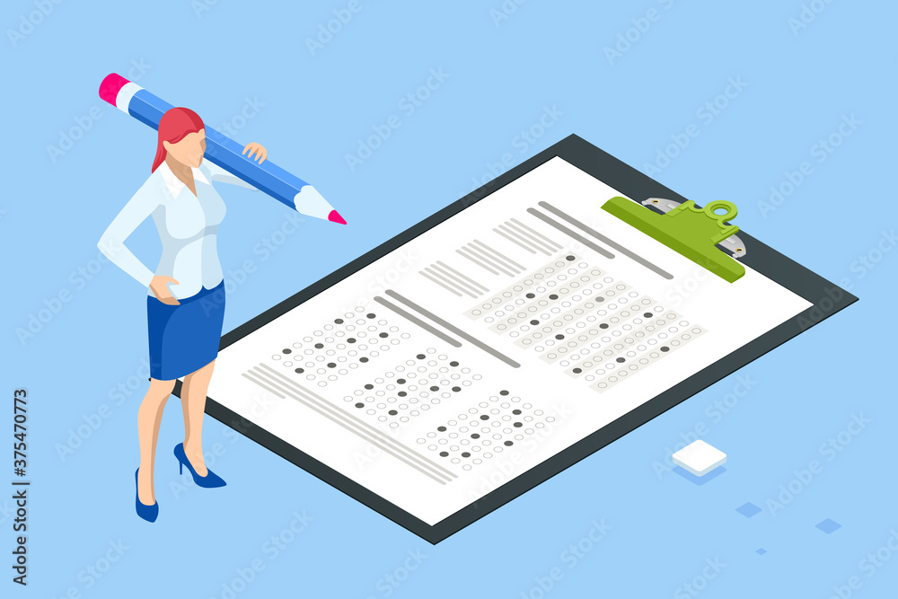 The student filling out answers to exam test answer sheet with a pencil ...