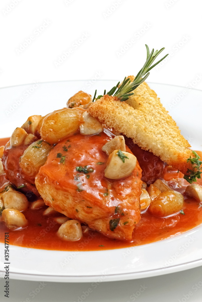 step by step Frango à Marengo, classic French cuisine dish Stock Photo ...