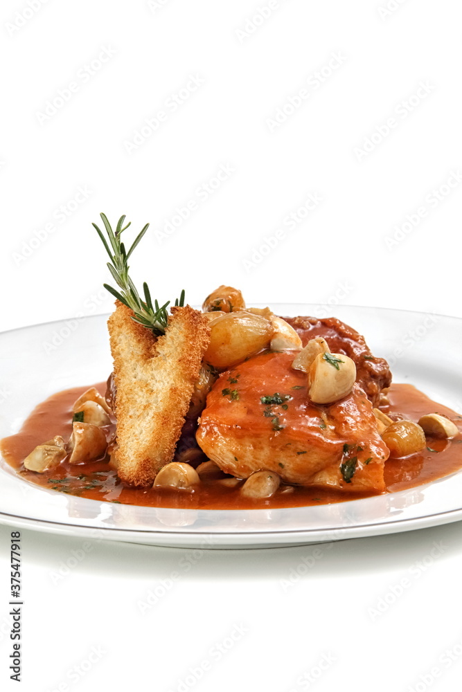 step by step Frango à Marengo, classic French cuisine dish Stock Photo ...