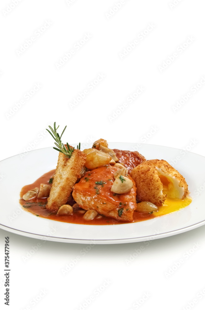 step by step Frango à Marengo, classic French cuisine dish Stock Photo ...