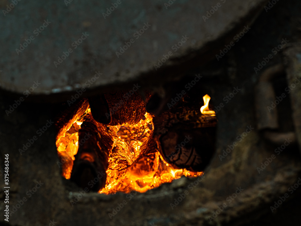 red hot coal in a blast furnace for metal melting. metal mining and ...