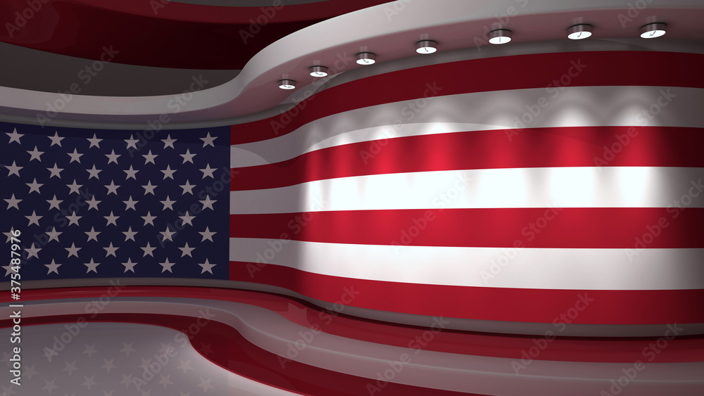 USA flag. TV studio. USA flag studio. USA flag background. Background for usa electoral programs ...