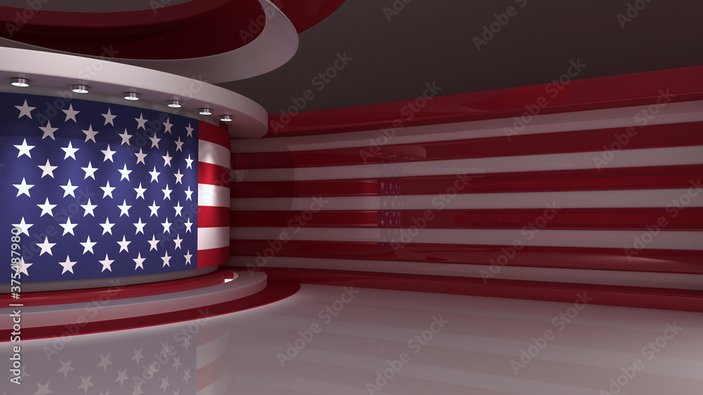USA flag. TV studio. USA flag studio. USA flag background. Background ...