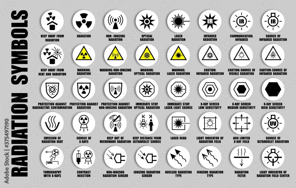 Vetor de Full vector set of black radioactive symbols isolated on white ...