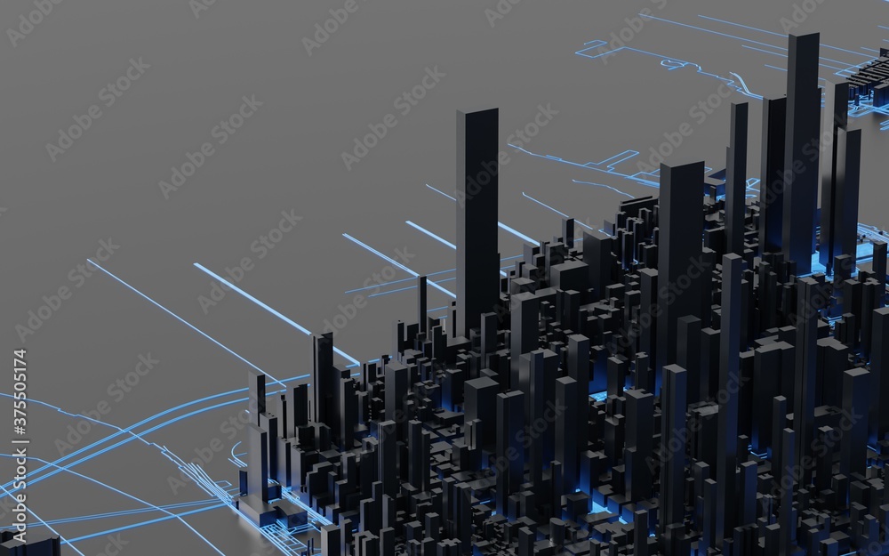 3D Render. Smart city and Urban landscape. City Top View of landscape ...