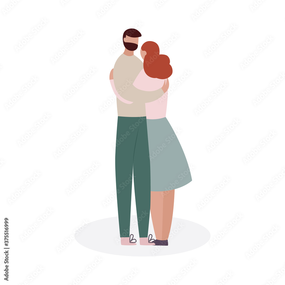 Cartoon couple hug - two people hugging isolated on white background ...