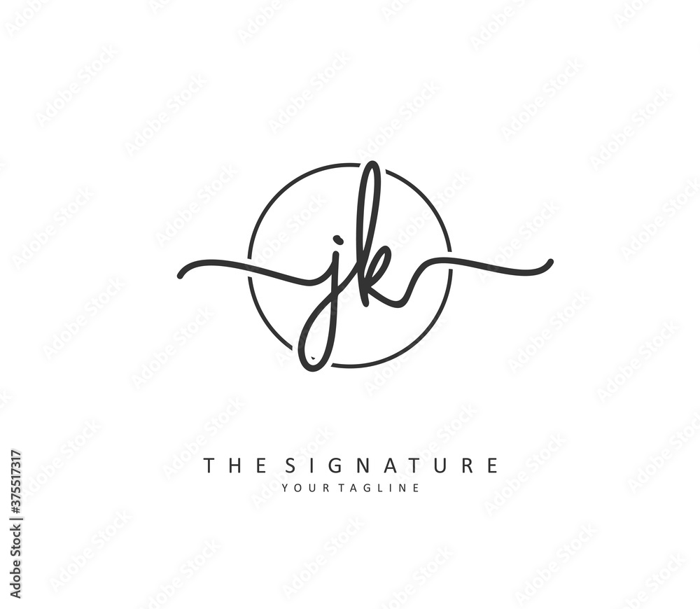 J K JK Initial letter handwriting and signature logo. A concept ...