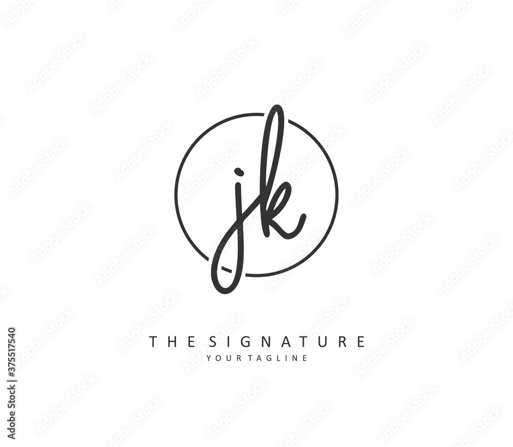 J K JK Initial letter handwriting and signature logo. A concept ...
