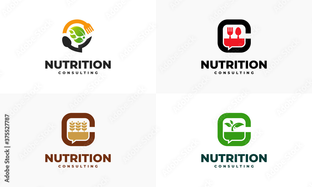 Set of Nutrition Consulting logo designs concept vector, Food Talk logo ...
