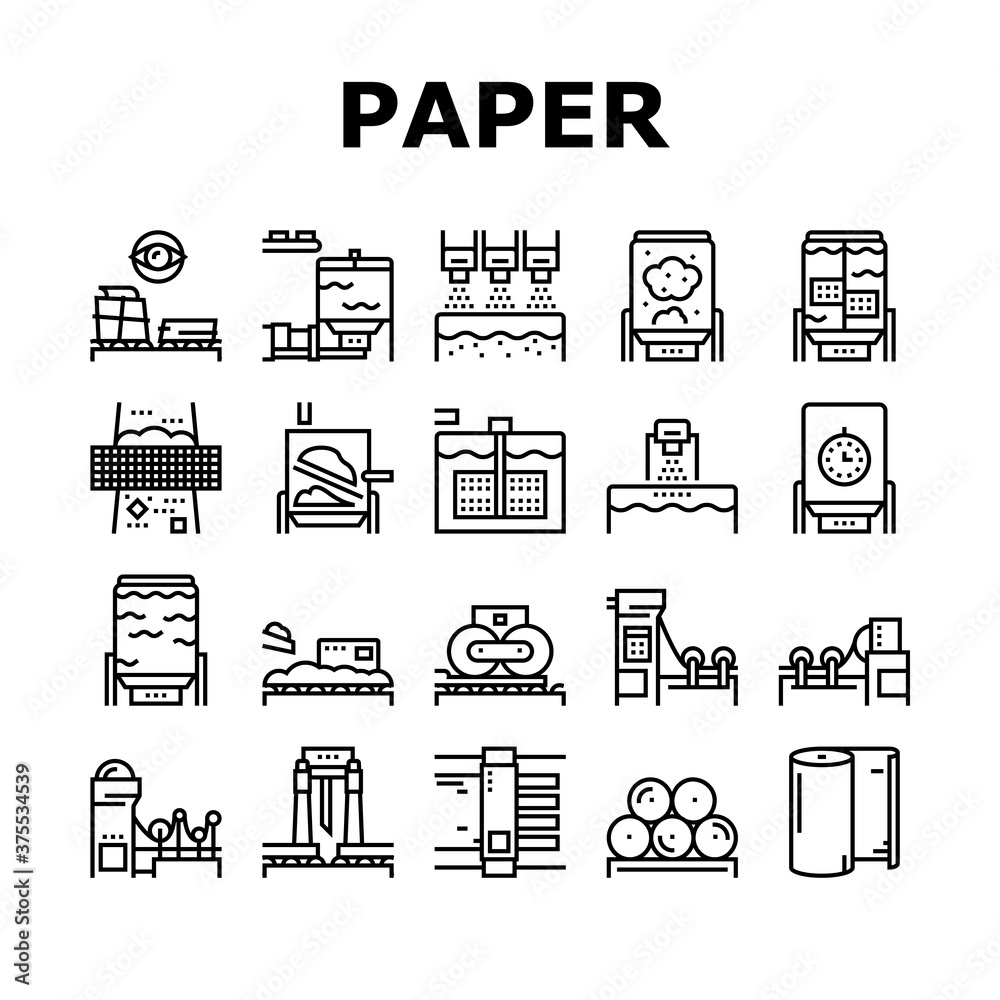 Paper Production Plant Collection Icons Set Vector Wood Chips And paper-production-plant-collection-icons-set-vector-wood-chips-and