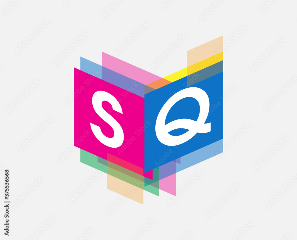 Letter SQ logo with colorful geometric shape, letter combination logo ...