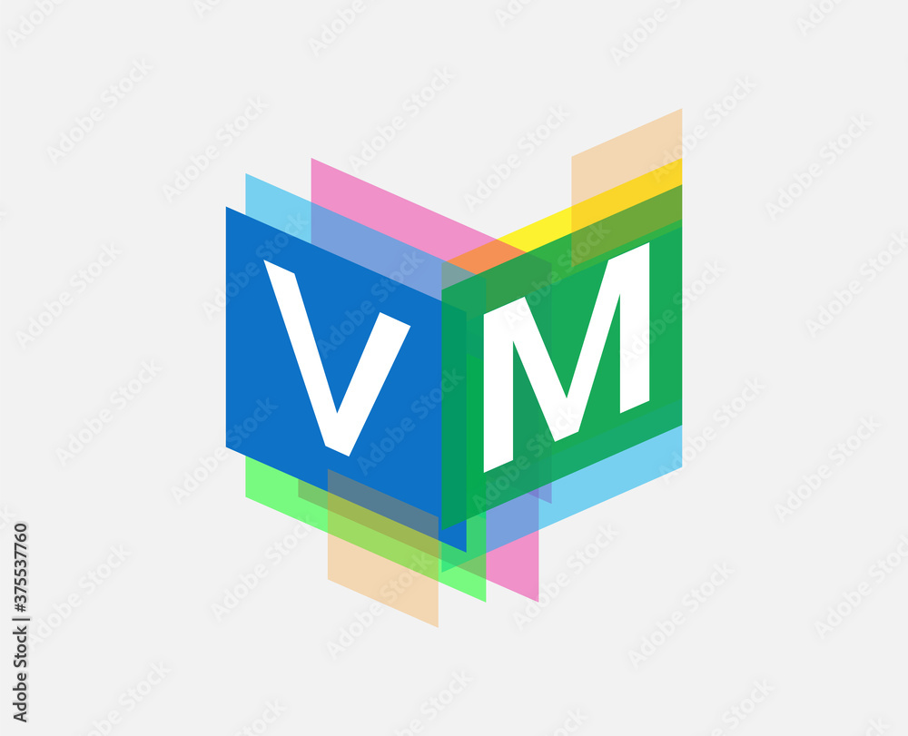 Letter VM logo with colorful geometric shape, letter combination logo ...
