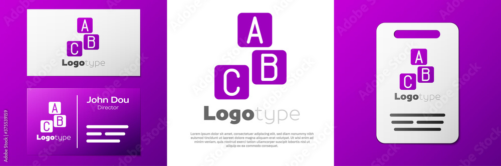 Logotype ABC blocks icon isolated on white background. Alphabet cubes ...