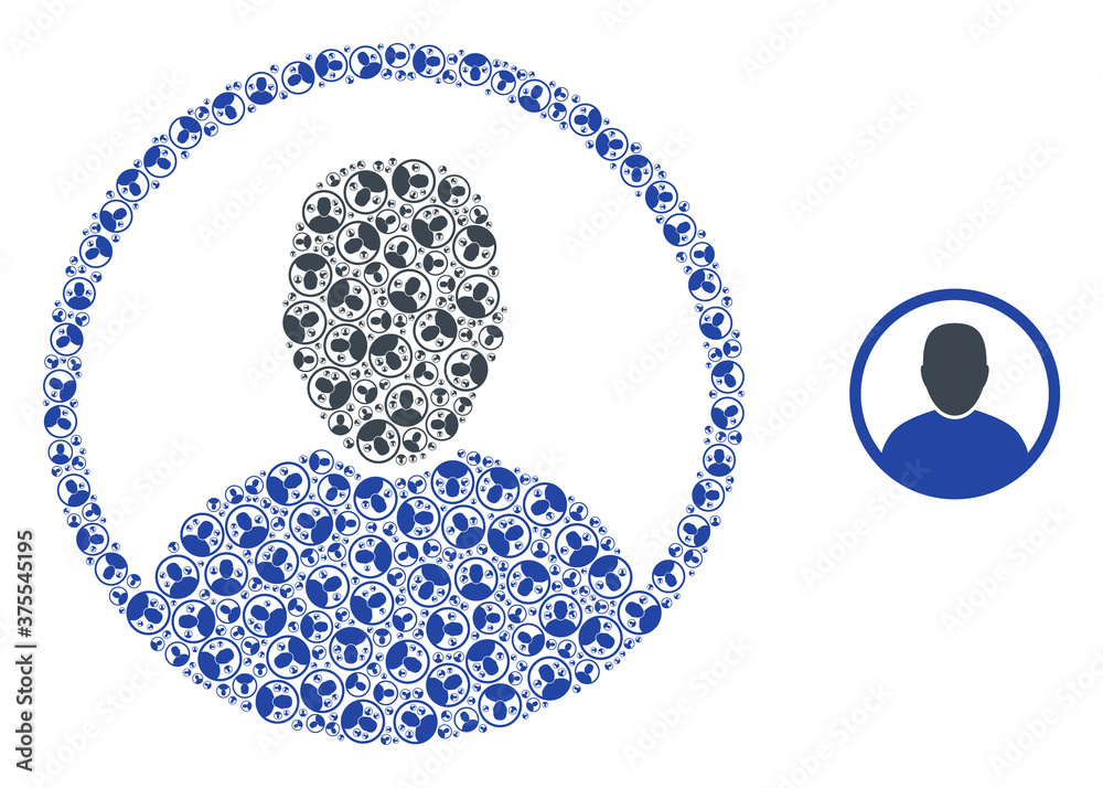 Vector Rounded User Portrait Mosaic Is Constructed Of Randomized Recursive Rounded User Portrait