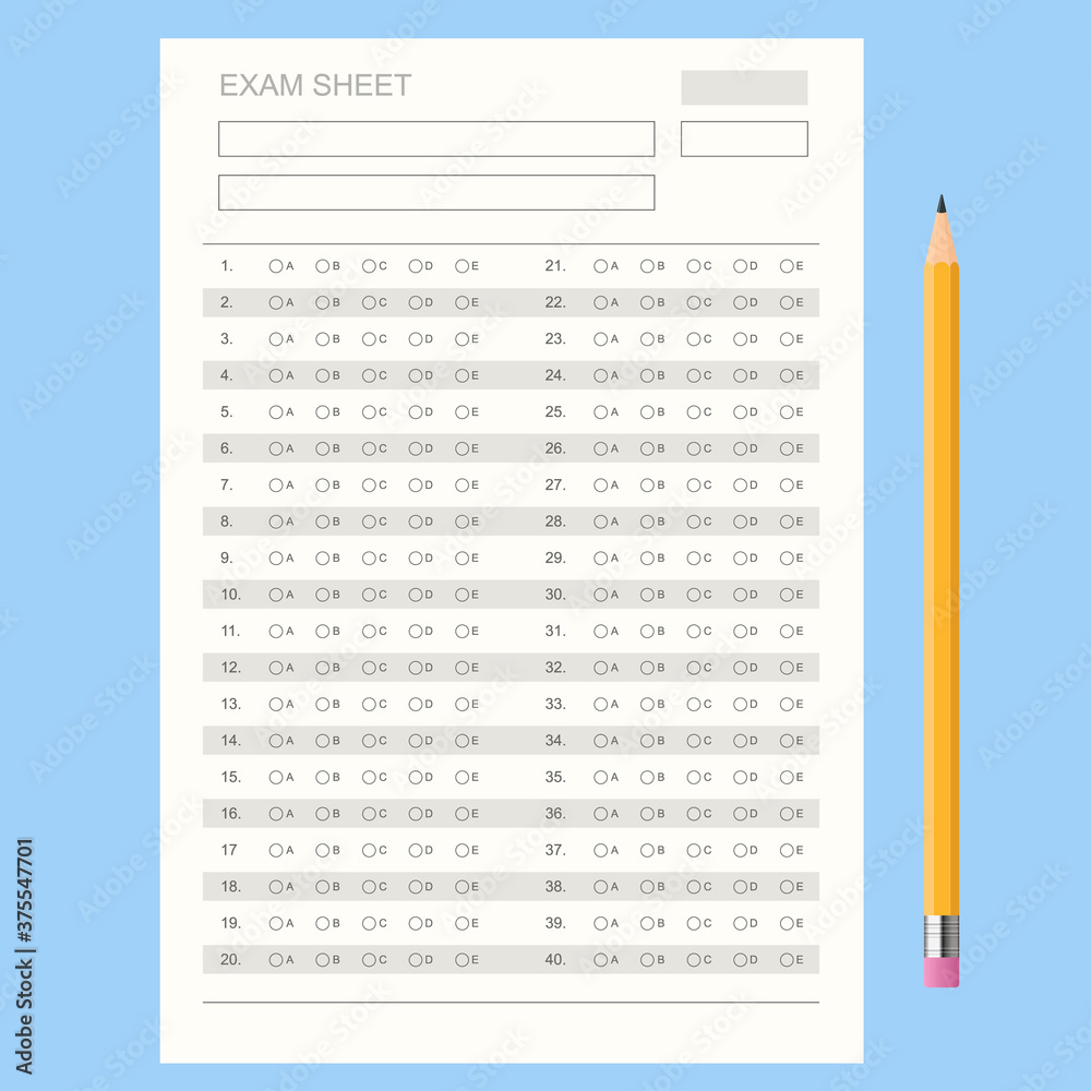 The student filling out answers to exam test answer sheet with a pencil ...