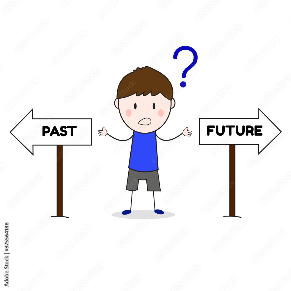 Stickman confused about past and future doodle cartoon Illustration ...