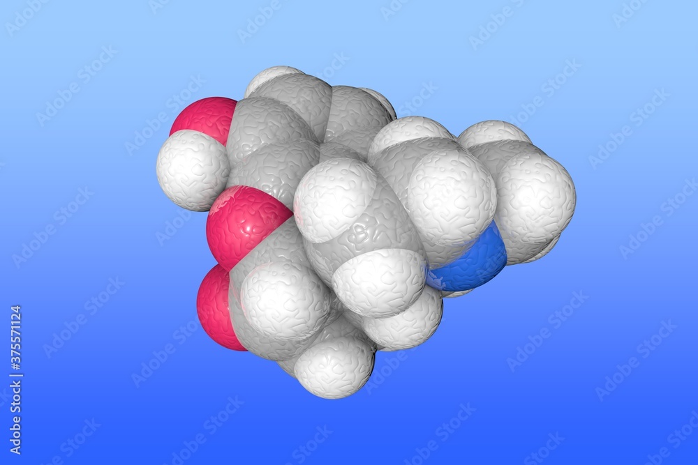 Molecular structure of hydromorphone. Atoms are represented as spheres ...