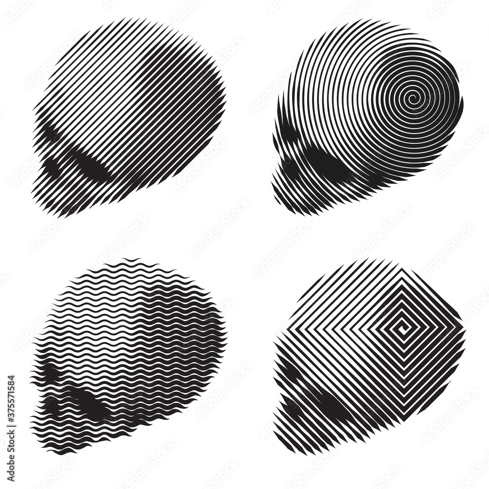 Collection vector silhouettes of human skulls in engraving monochrome ...