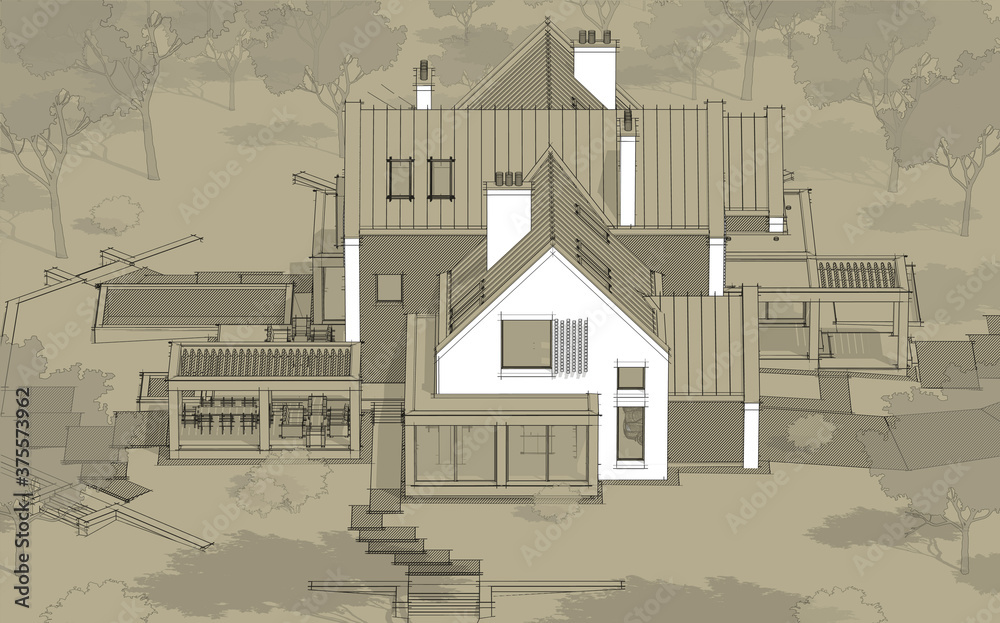 3d rendering of modern cozy clinker house on the ponds with garage and ...