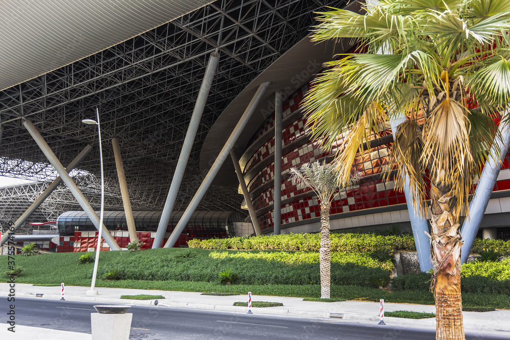 Exterior view of Ferrari World at Yas Island in Abu Dubai in the United ...