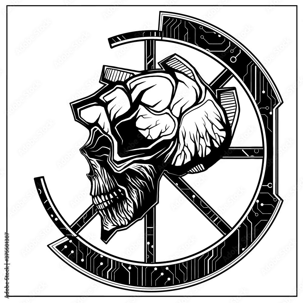 Cyber skull in the style cyberpunk, rude bone head of cyborg or robot ...