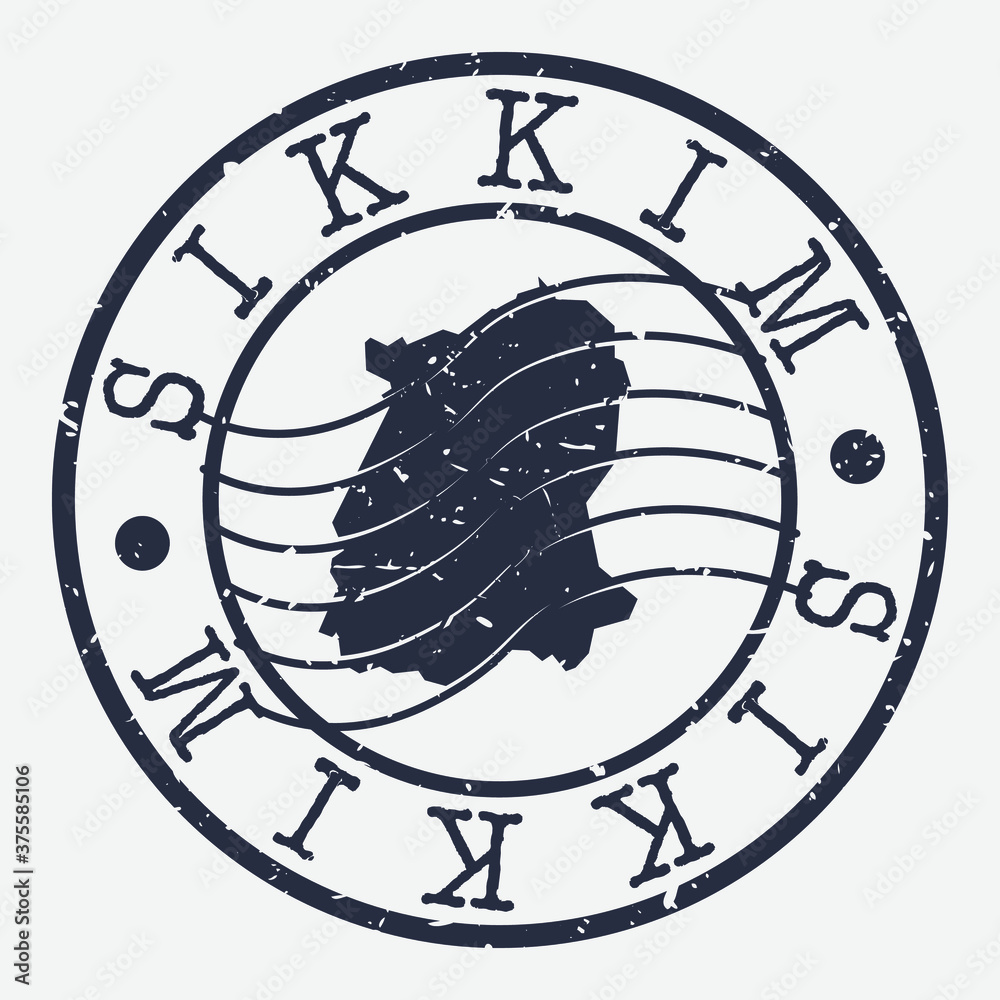 Sikkim, India Stamp Postal. A Map Silhouette Seal. Passport Round ...