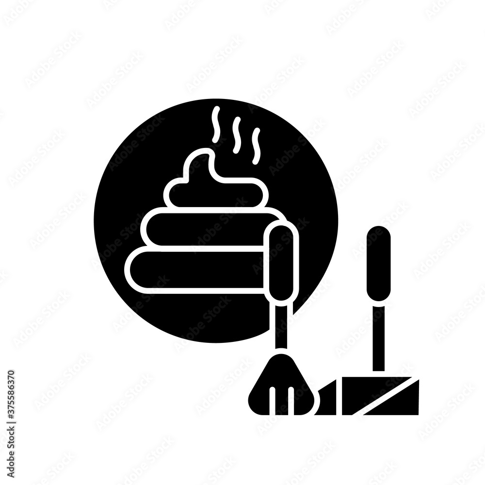 Poop scooping black glyph icon. Domestic animal waste removal ...