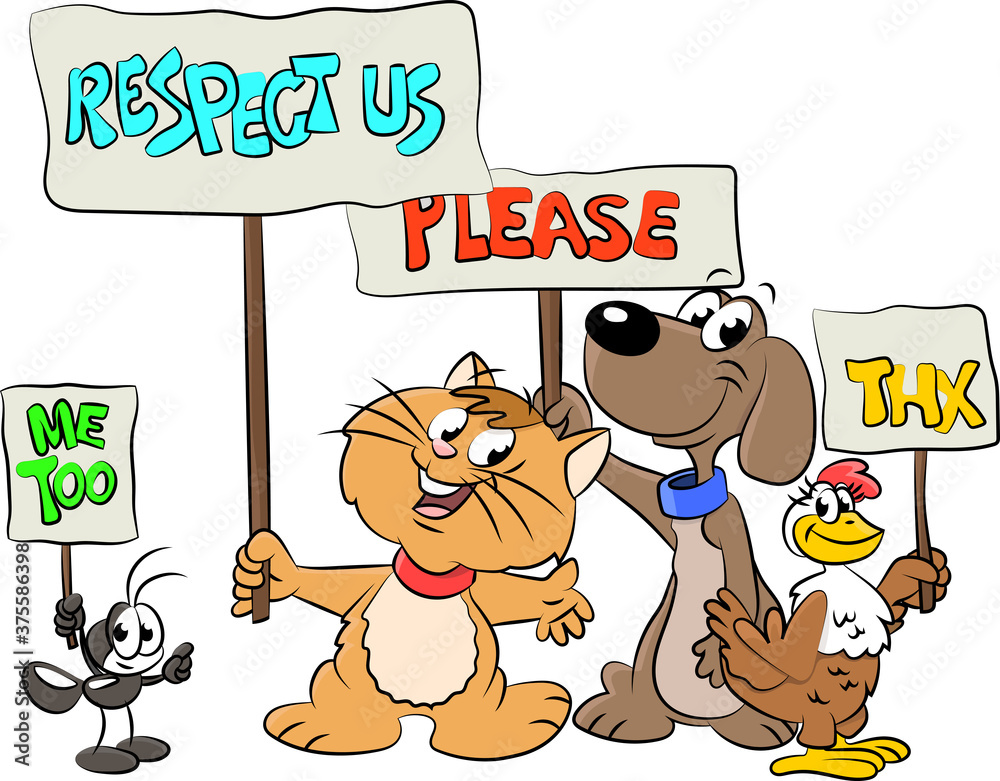 Cartoon animals holding banners in their hands defending animal rights ...