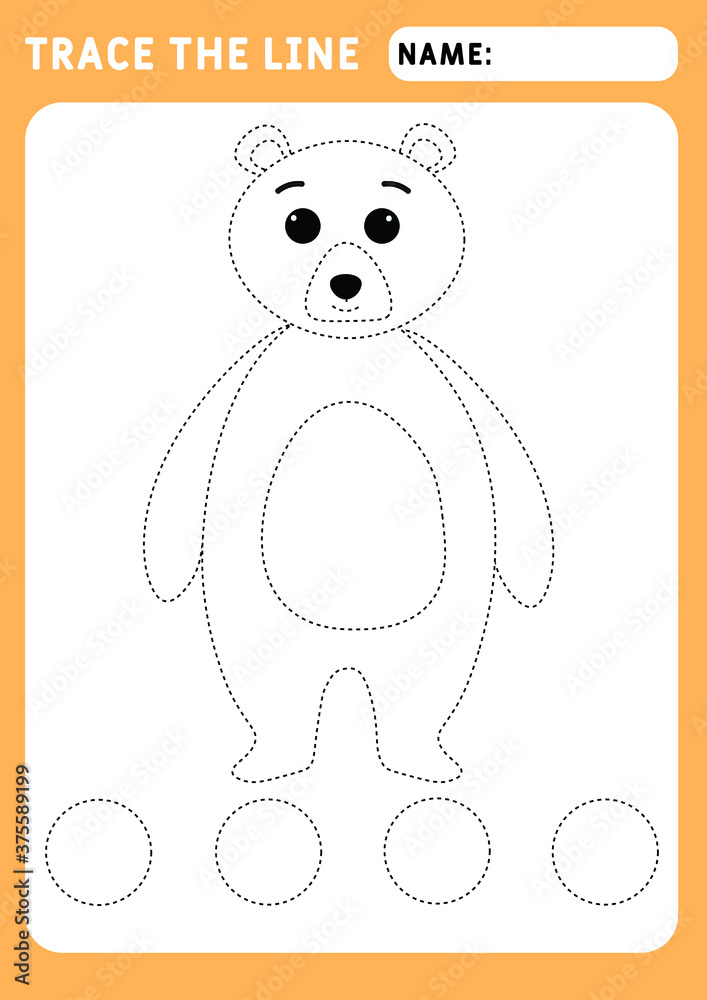 little bear. Fine motor skills preschool worksheet - dotted lines ...