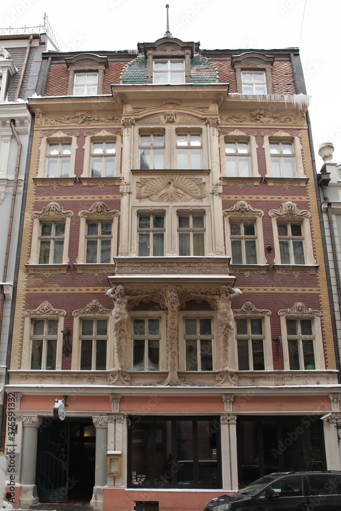 Art nouveau house in Riga city, Smilsu street, 2, Latvia, Europe. Old ...