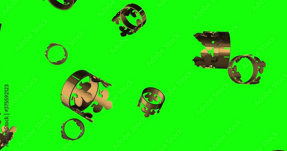 Green screen chroma key animation of medieval golden crowns falling ...
