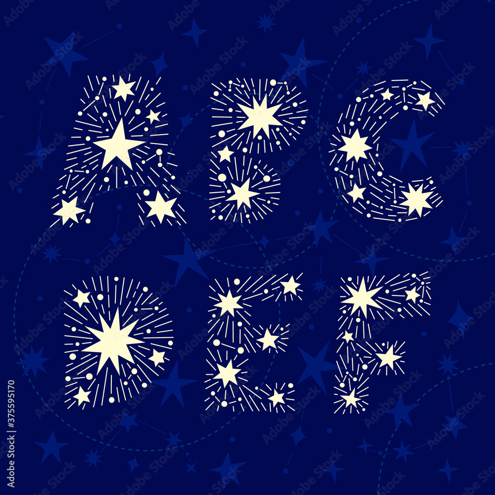 Vettoriale Stock Star letters collection with celestial alphabet ...