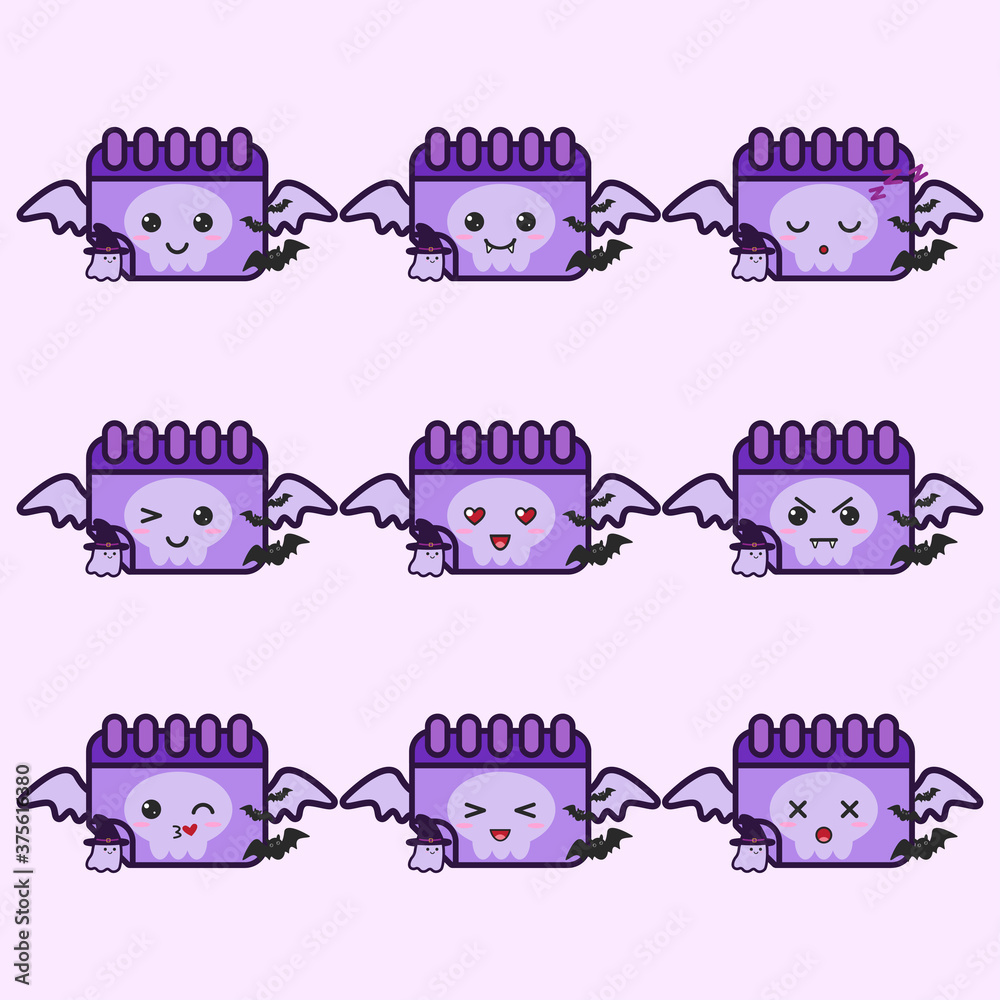 The emoji set from the calendar has various cute faces, with a ...